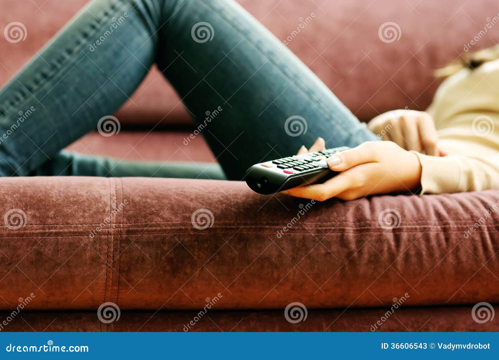 Female Hand Holding Remote Control Stock Image - Image of sofa, lazy ...