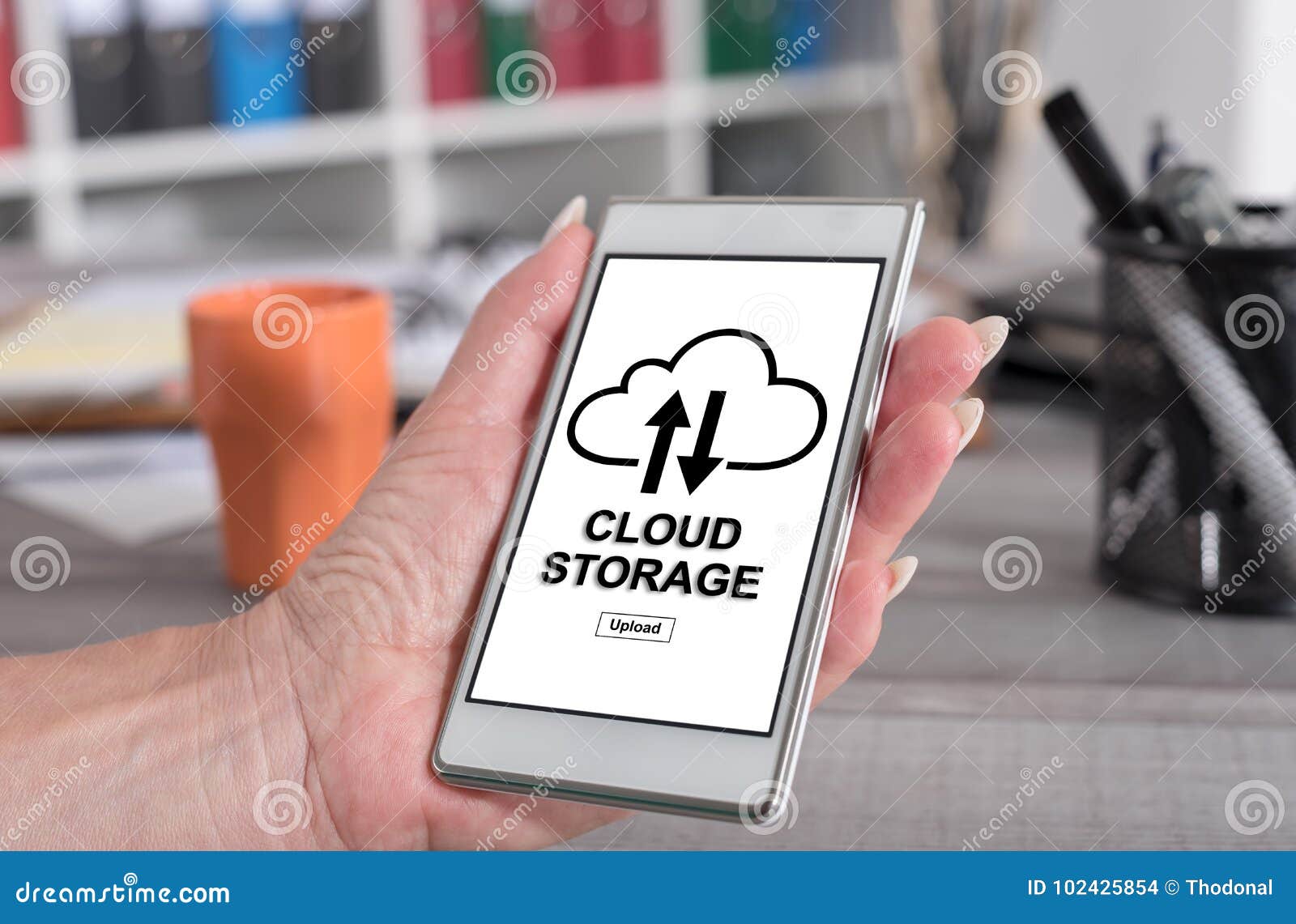 Cloud Storage Concept on a Smartphone Stock Photo - Image of upload ...