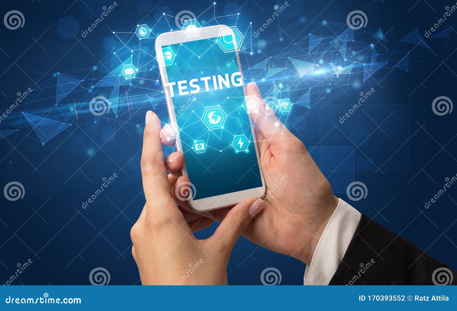 Hand Using Smartphone with Technology Concept Stock Photo - Image of ...