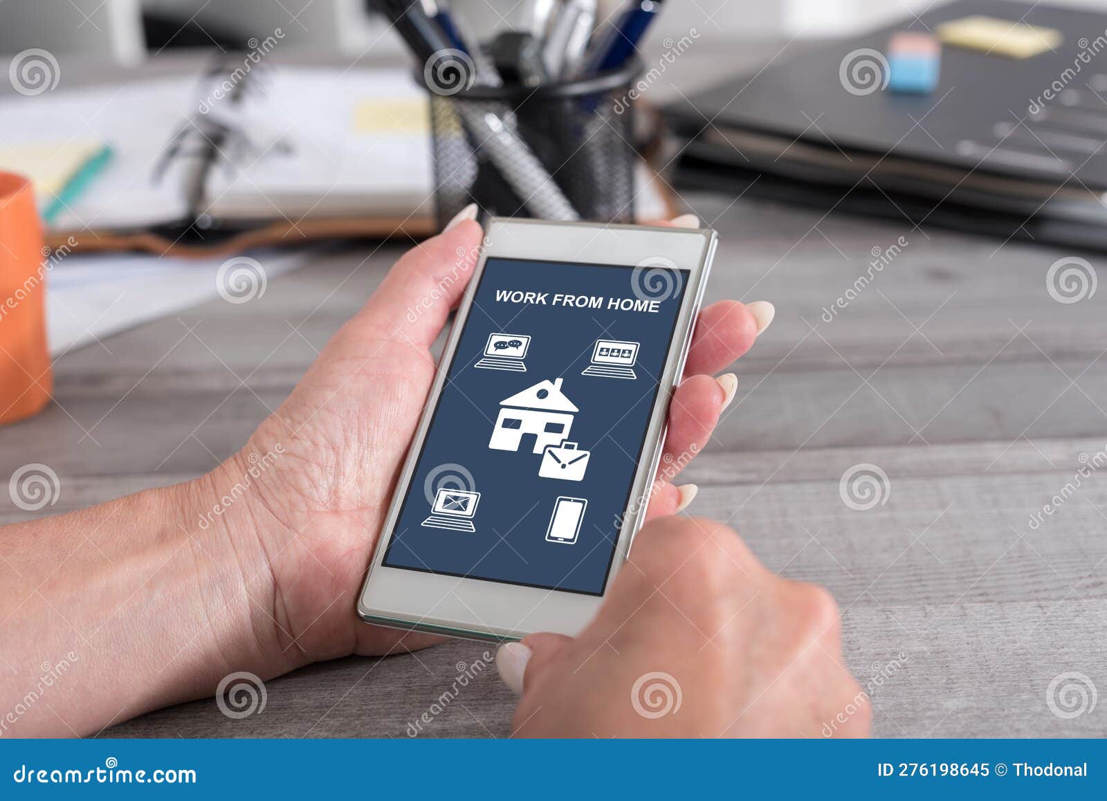 Work from Home Concept on a Smartphone Stock Image - Image of ...