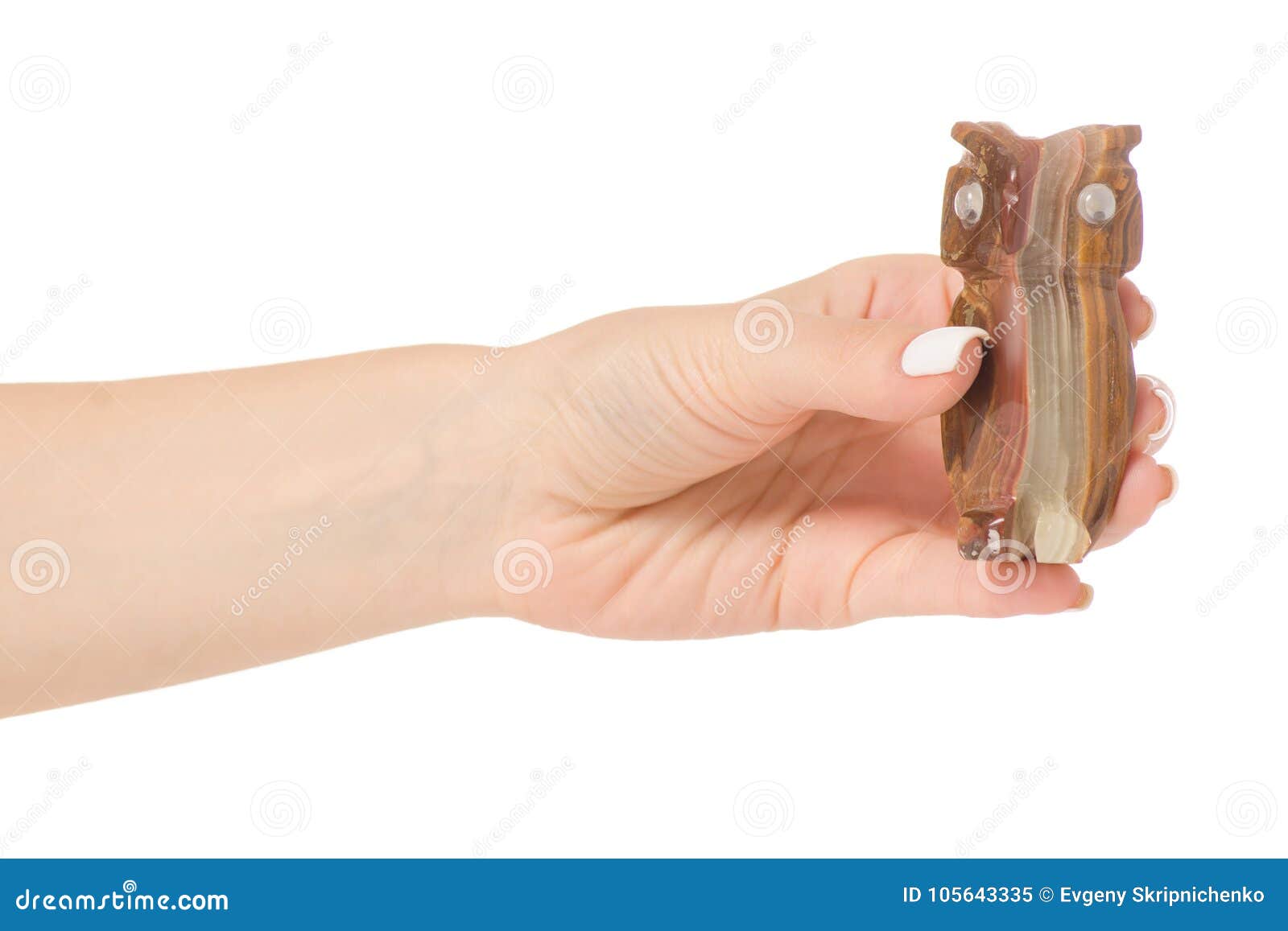 Female Hand Holding a Statuette of an Owl Isolation Stock Image - Image ...