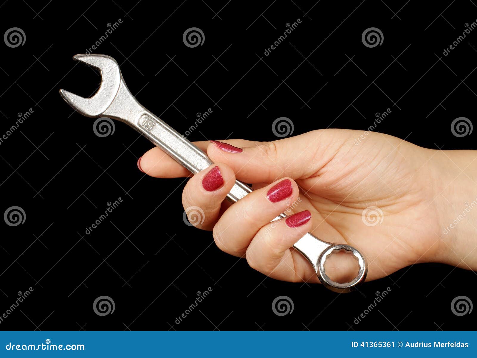 Female Hand Holding Steel Wrench Isolated Stock Image - Image of ...