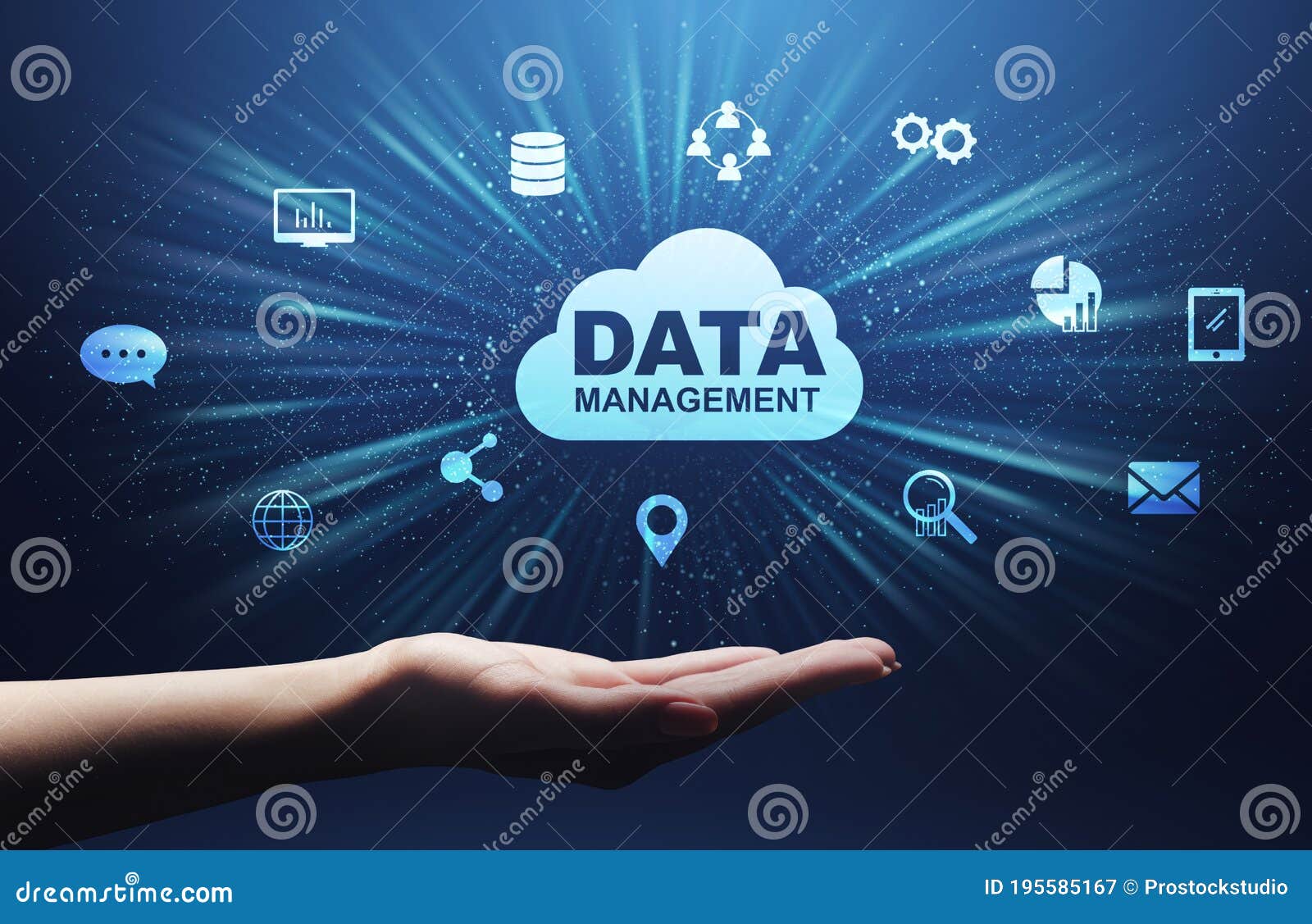 Female Hand Holding Storage Cloud with Data Management Text and ...