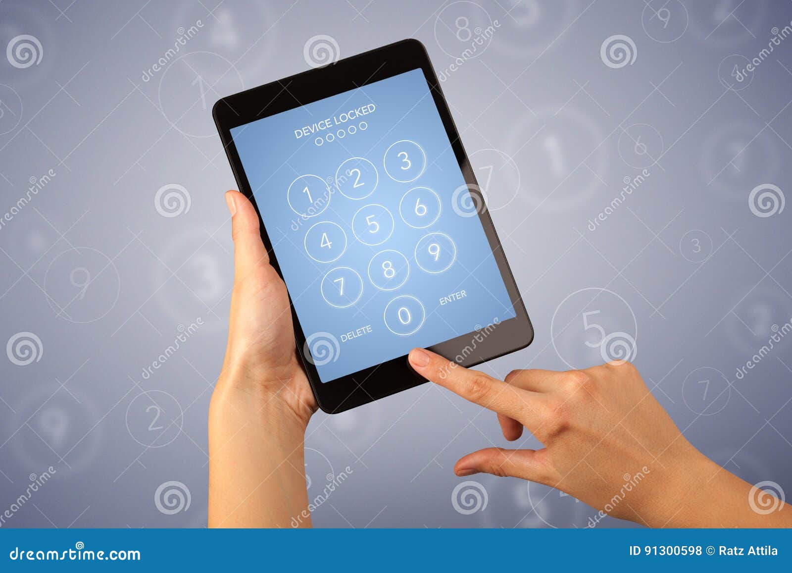 Female hand holding tablet stock photo. Image of modern - 91300598
