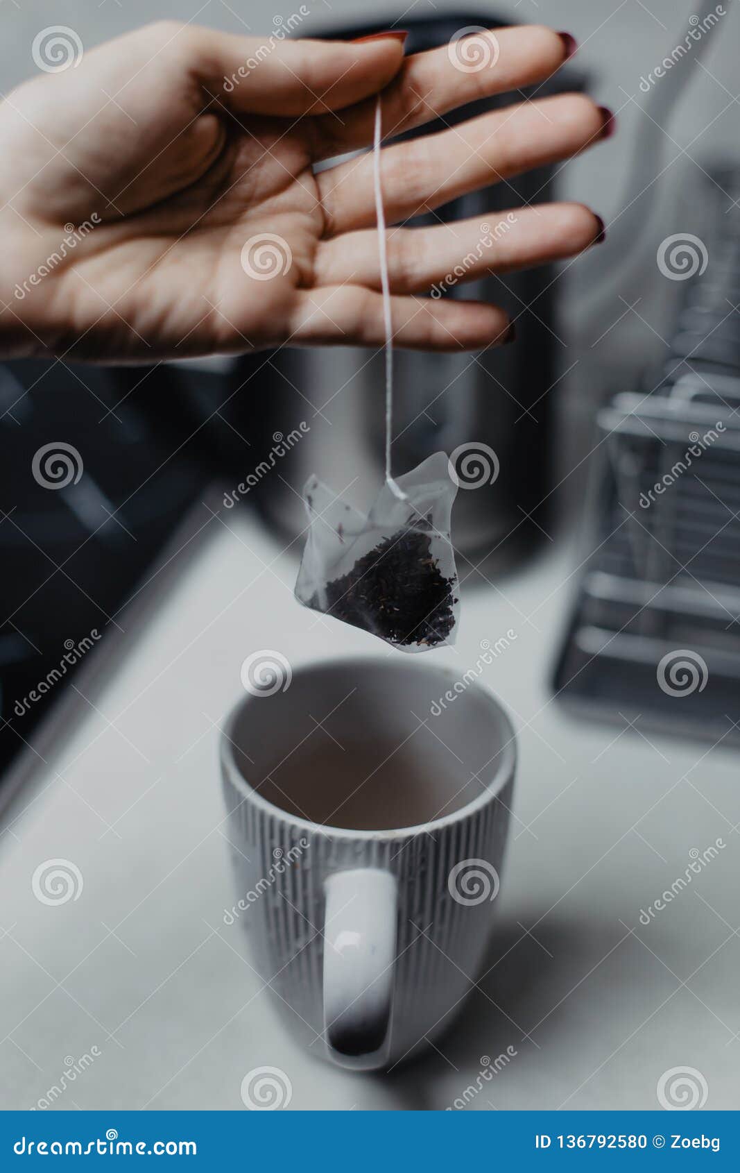 Female Hand Holding a Tea Bag Stock Photo - Image of interior, cozy ...