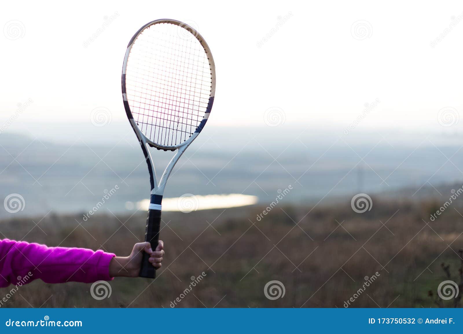 Female Hand Holding Tennis Racket Outdoors. Stock Photo - Image of ...