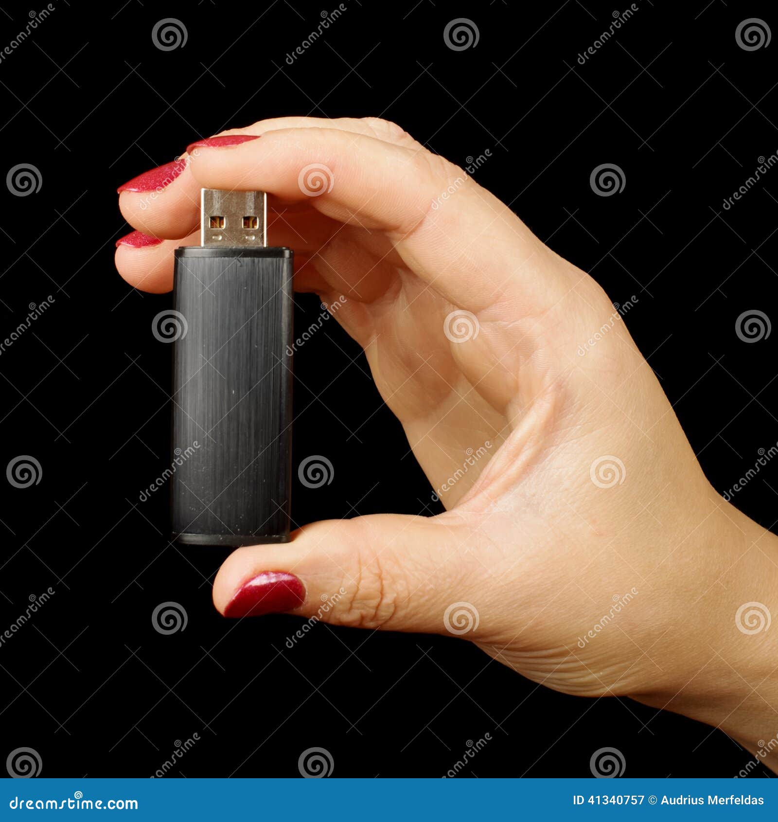 Female Hand Holding USB Flash Isolated on the Black Background Stock ...
