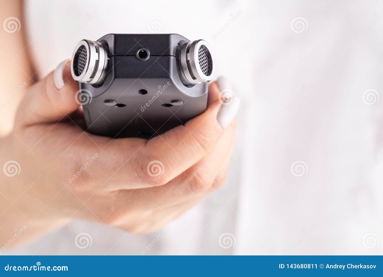 Female Hand Holding Voice Audio Recorder Using for Documenting Sound ...