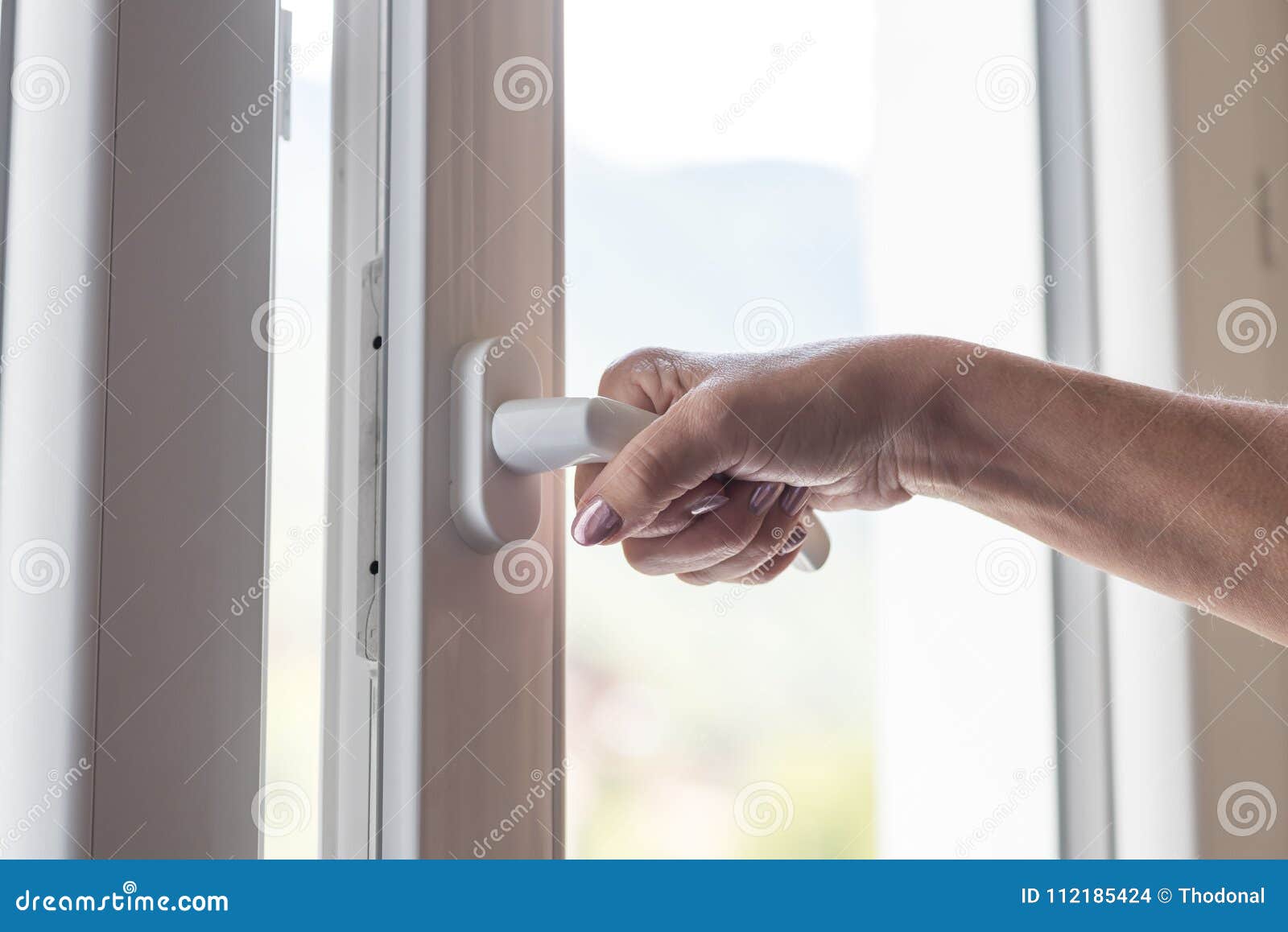 Female Hand Opening A Window Stock Photo - Image of ventilation, close ...