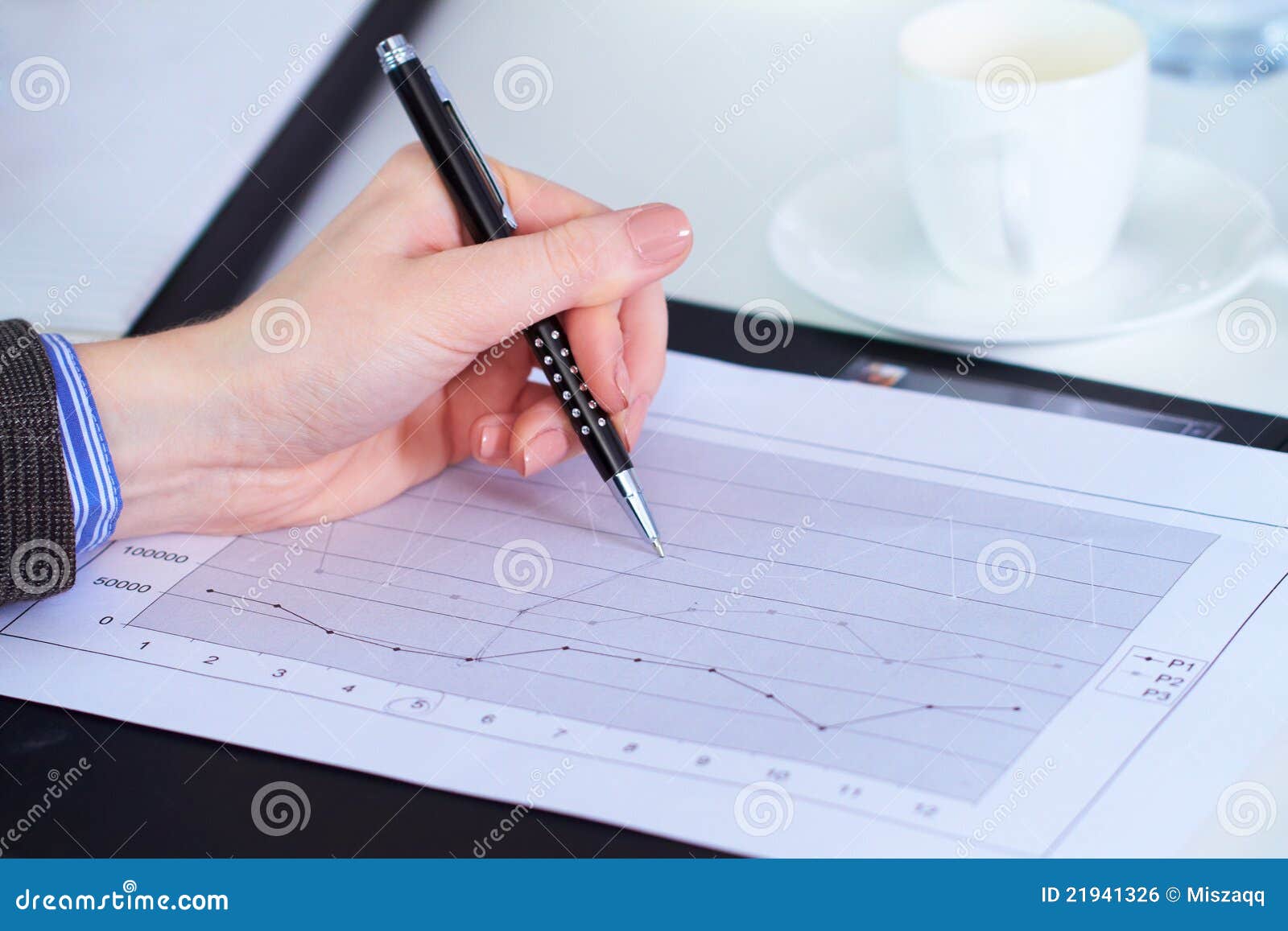 Female Hand Holds Pen Over Graph Stock Photo - Image of corporate ...