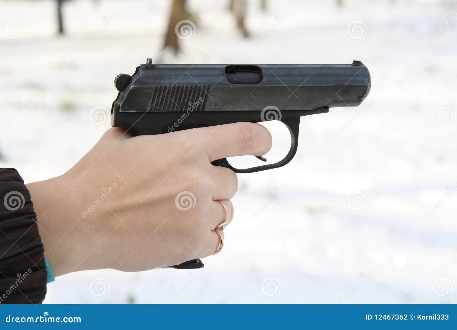 The Female Hand Holds a Pistol Stock Photo - Image of rings, woman ...