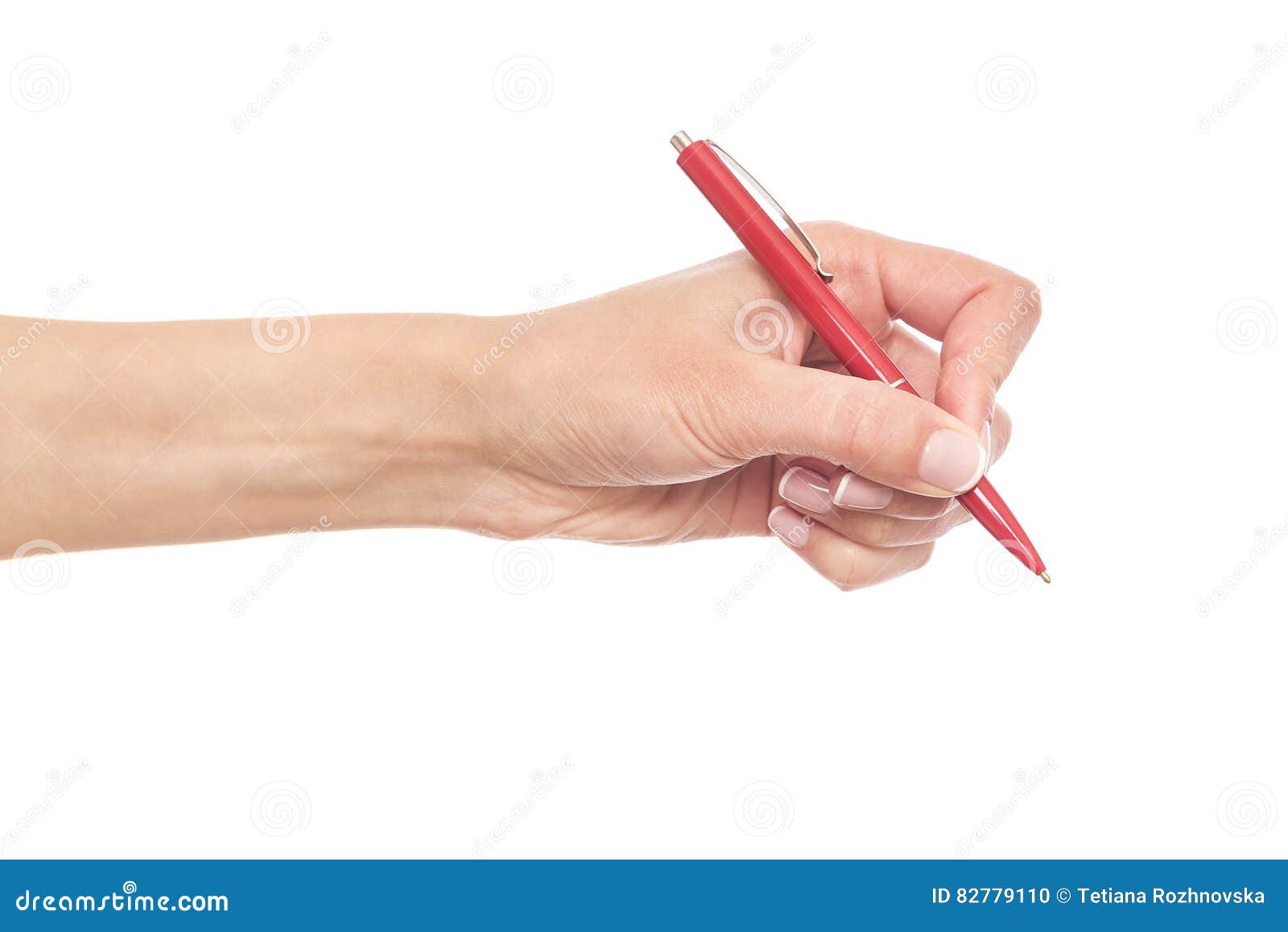 Female hand holds red pen. stock photo. Image of creativity - 82779110