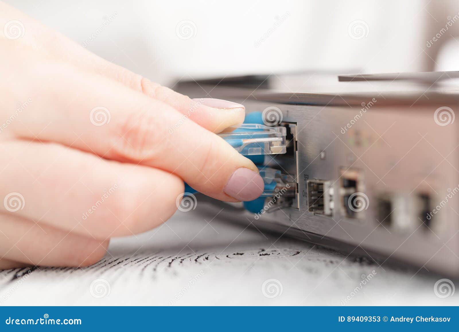 Female Hand Insert Connector in Network Switch Stock Image - Image of ...