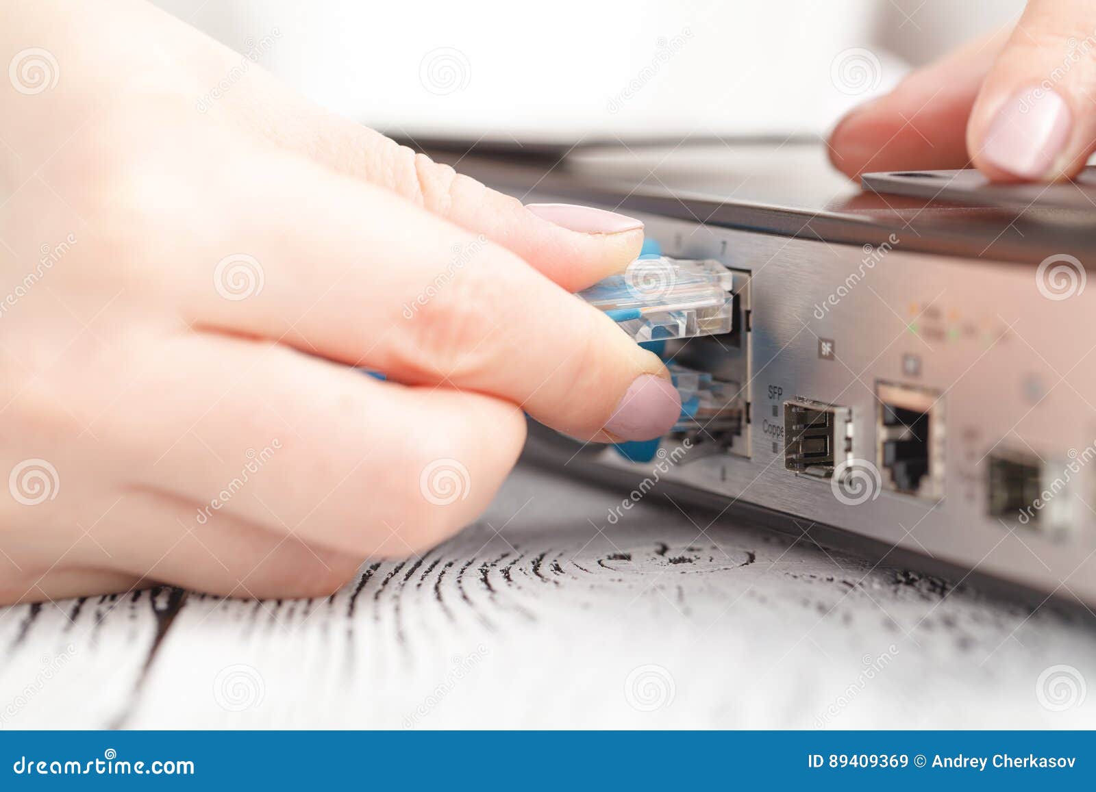 Female Hand Insert Connector in Network Switch Stock Image - Image of ...