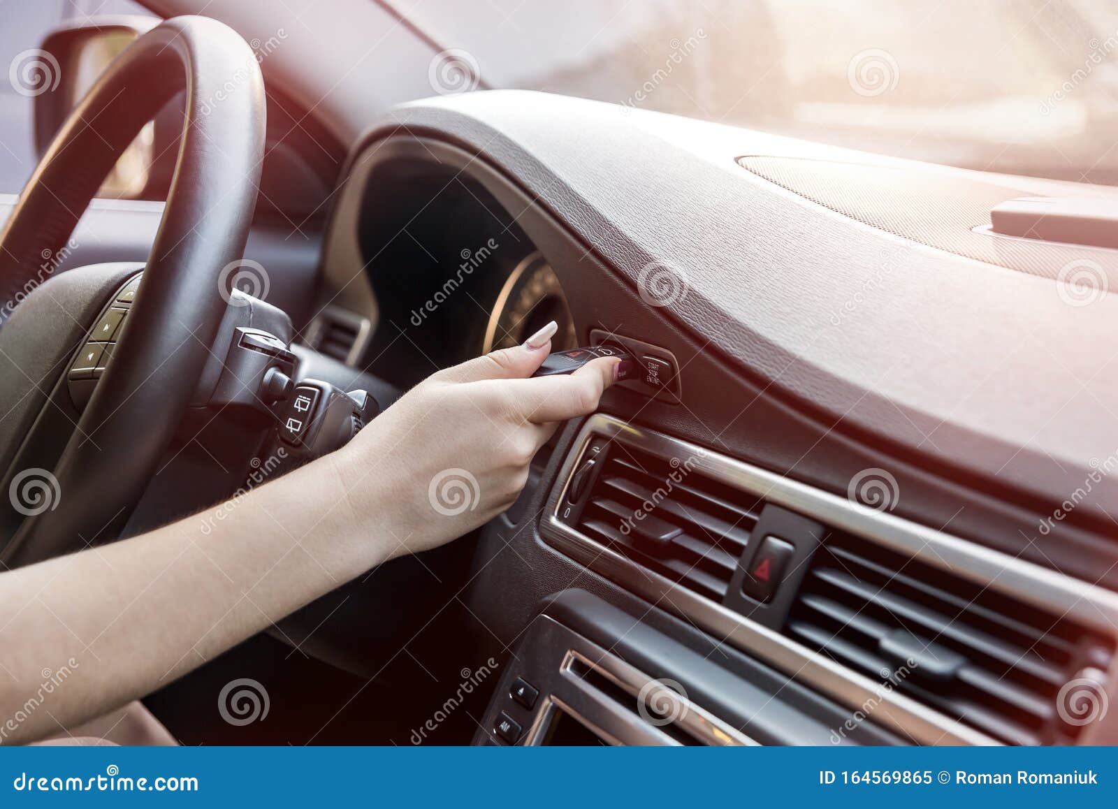 Female Hand with Key, Starting Engine, Closeup Stock Image - Image of ...