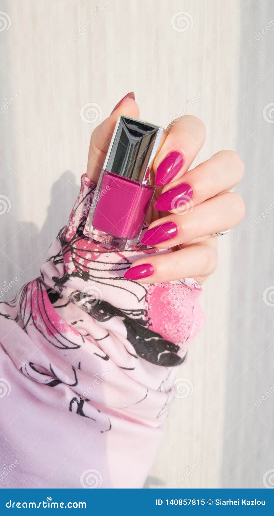 Female Hand With Red Long Nails And A Bottle Stock Image Image Of