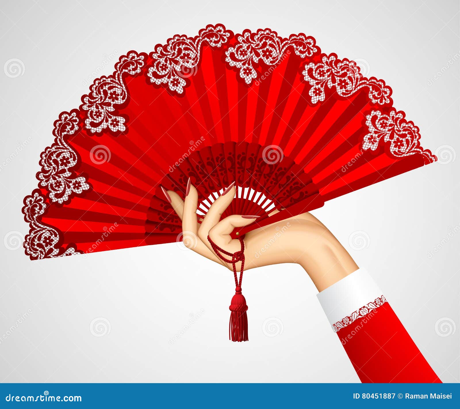 Female Hand with Open Vintage Red Fan on White Stock Vector ...
