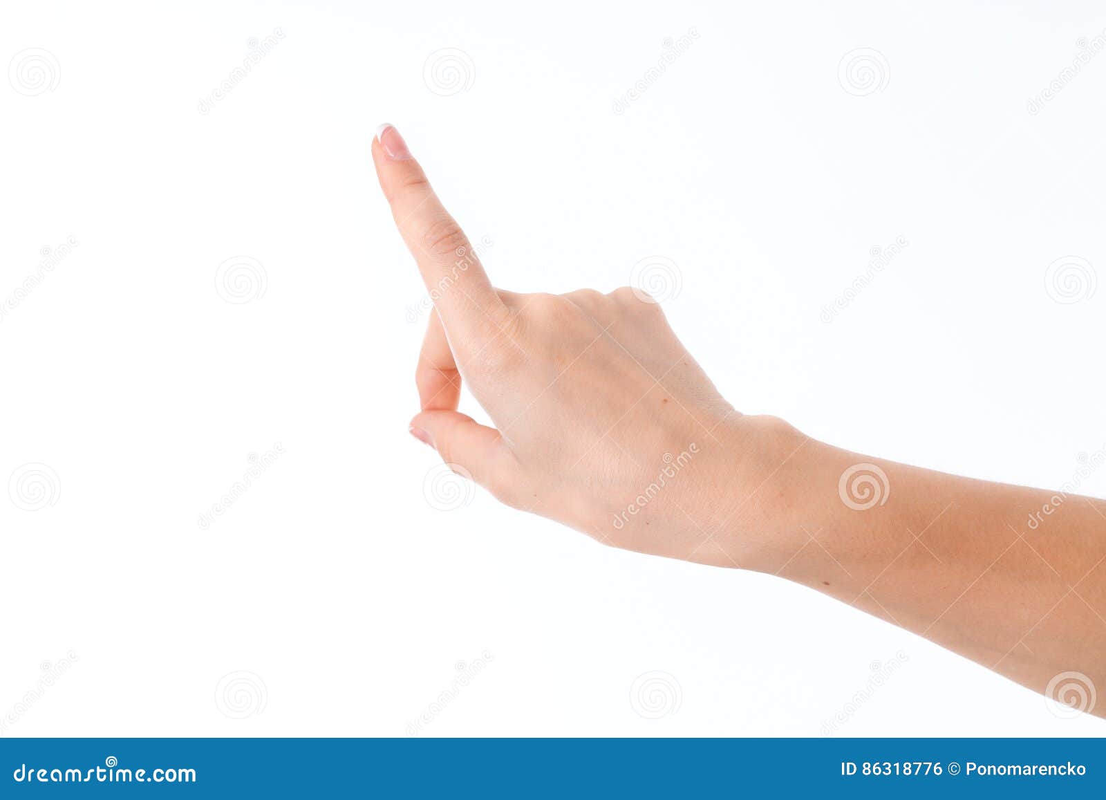 Female Hand Outstretched Forward with Raised Forefinger is Isolated on ...