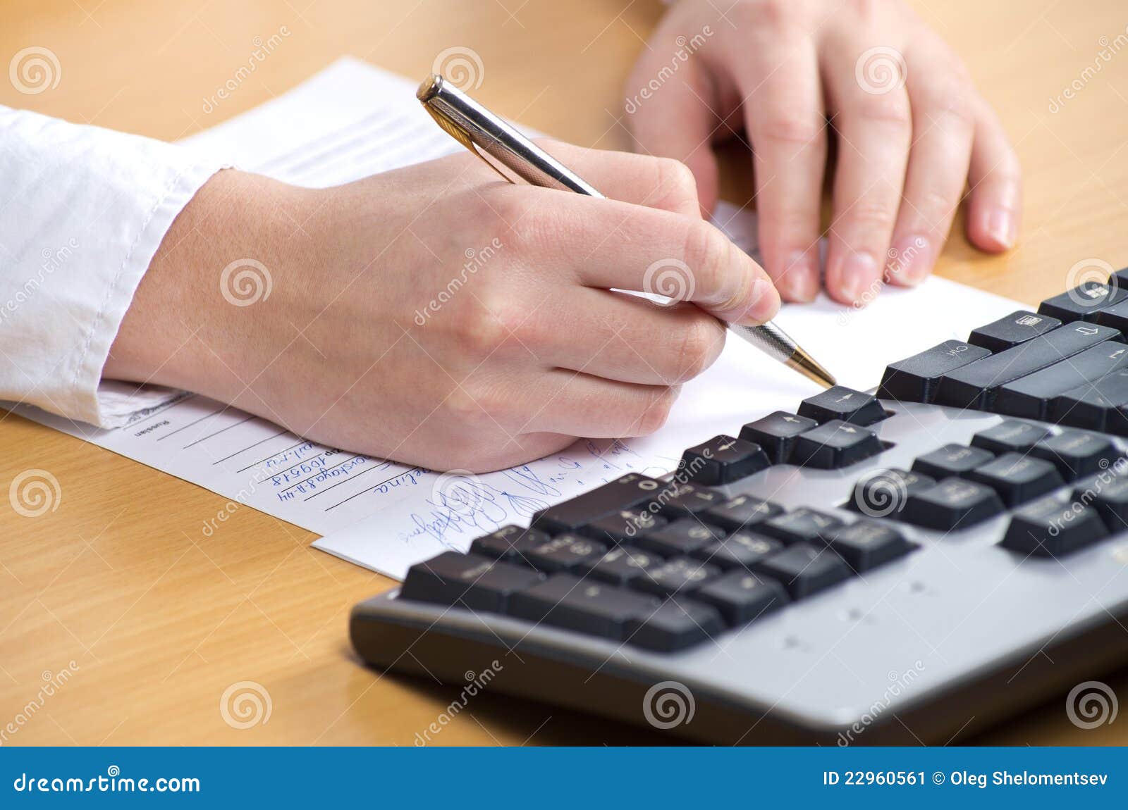 Female Hand with Pan Writing Stock Image - Image of device, horizontal ...