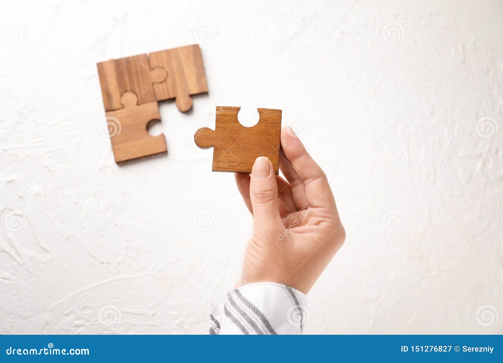 Female Hand with Pieces of Puzzle on White Background Stock Image ...