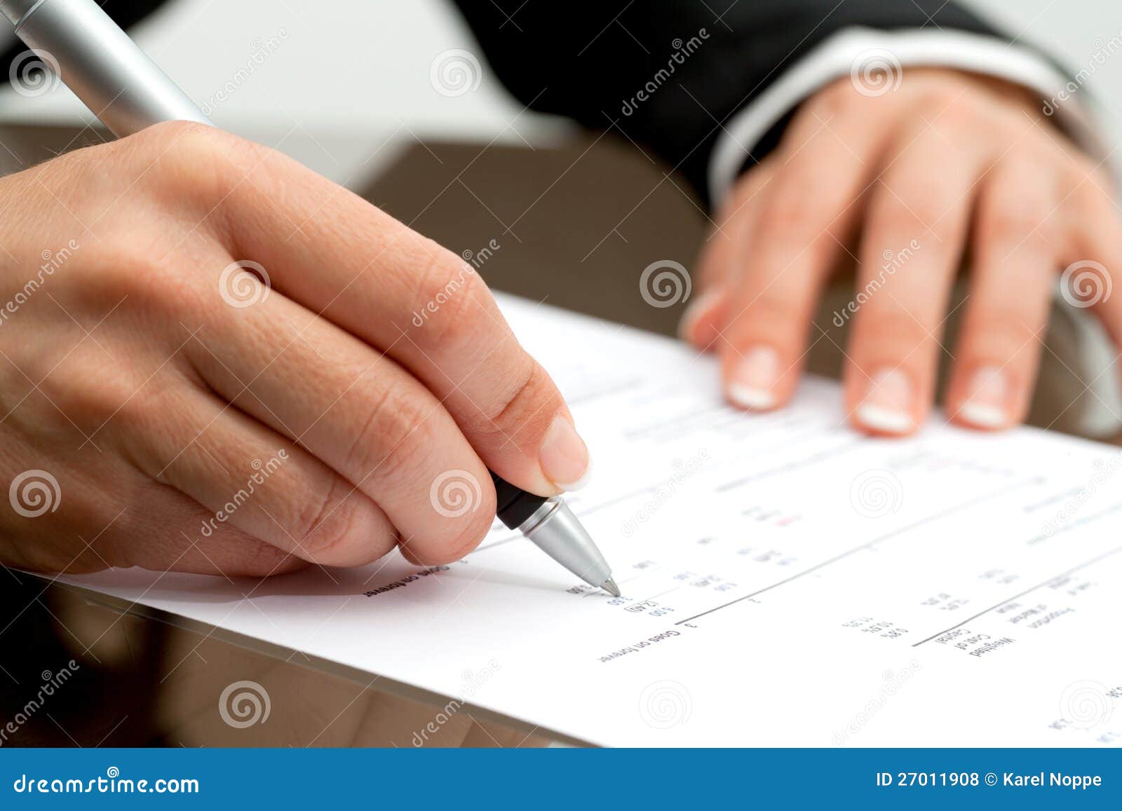 Female Hand Pointing on Accounting Document. Stock Photo - Image of ...