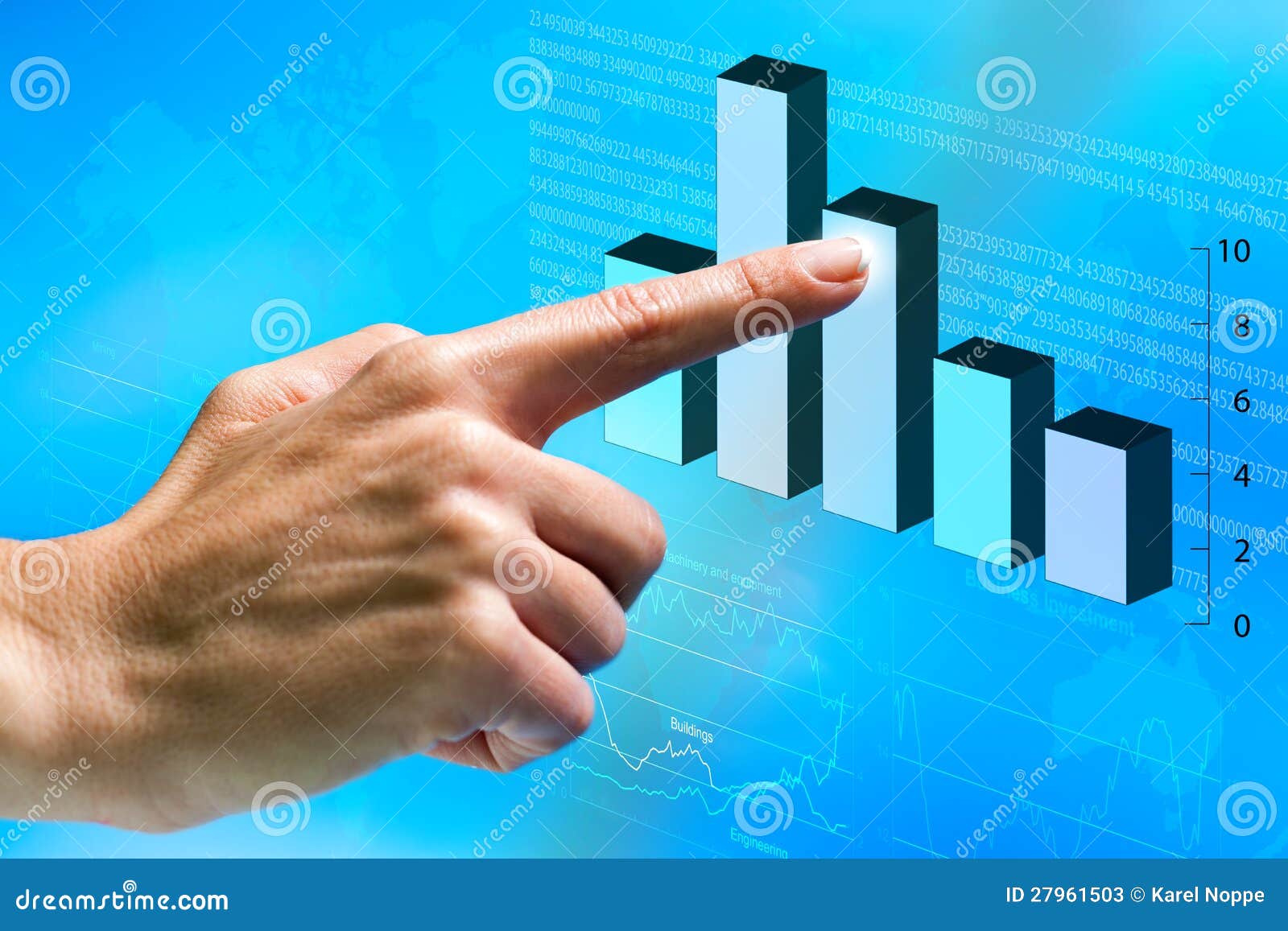 Female Hand Pointing at Financial Graphic. Stock Image - Image of ...
