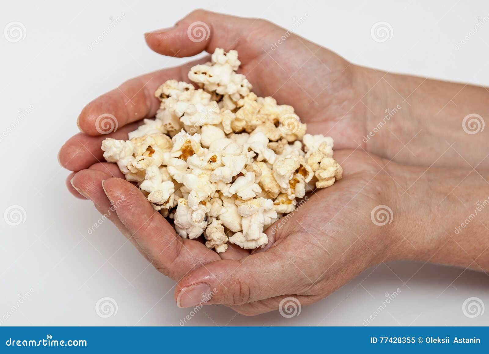 Female Hand with Popcorn on a White Background Stock Image - Image of ...
