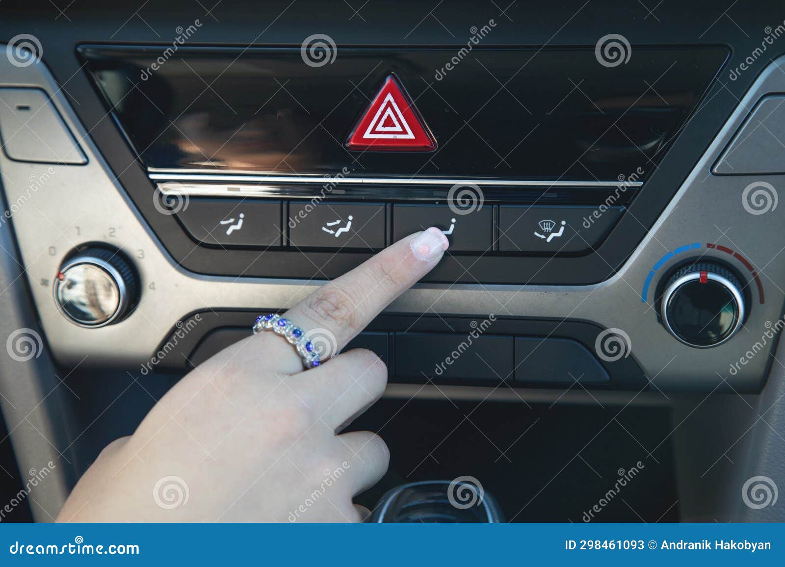 Female Hand Press Car Button Stock Image - Image of interior, push ...