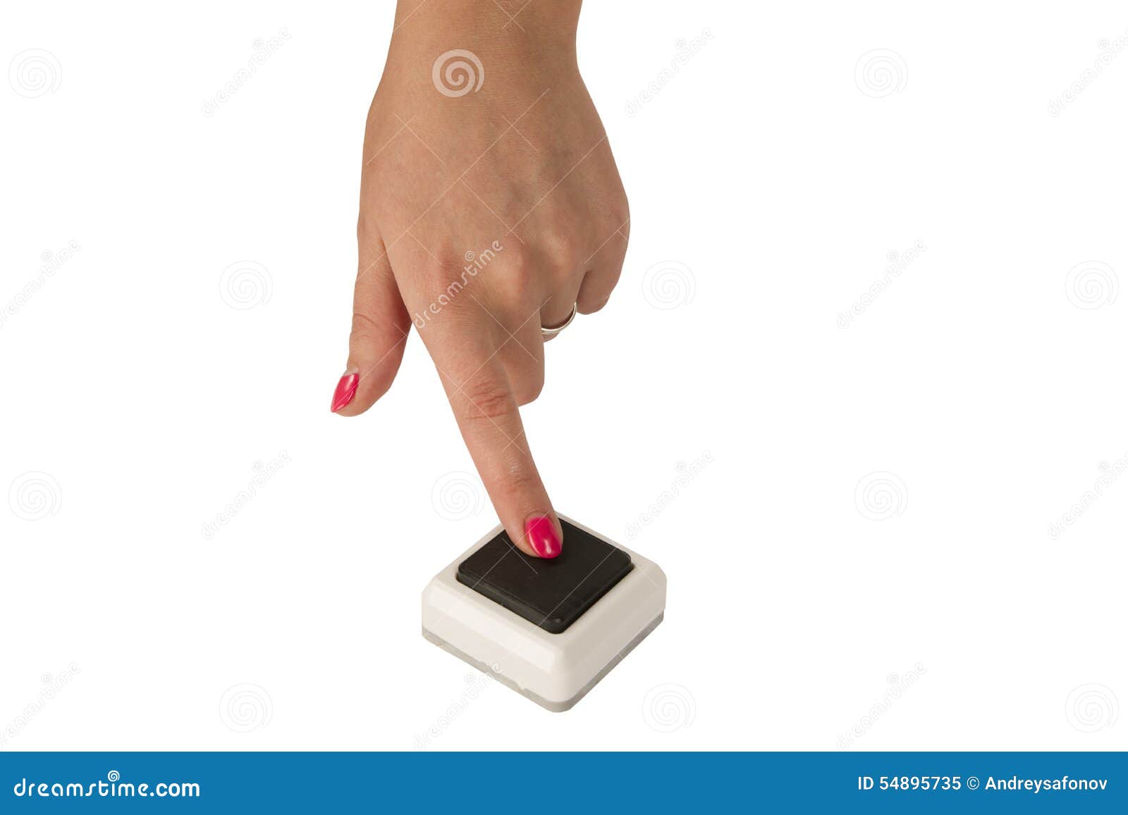 Female Hand Presses the Button Isolated on White Background Stock Image ...