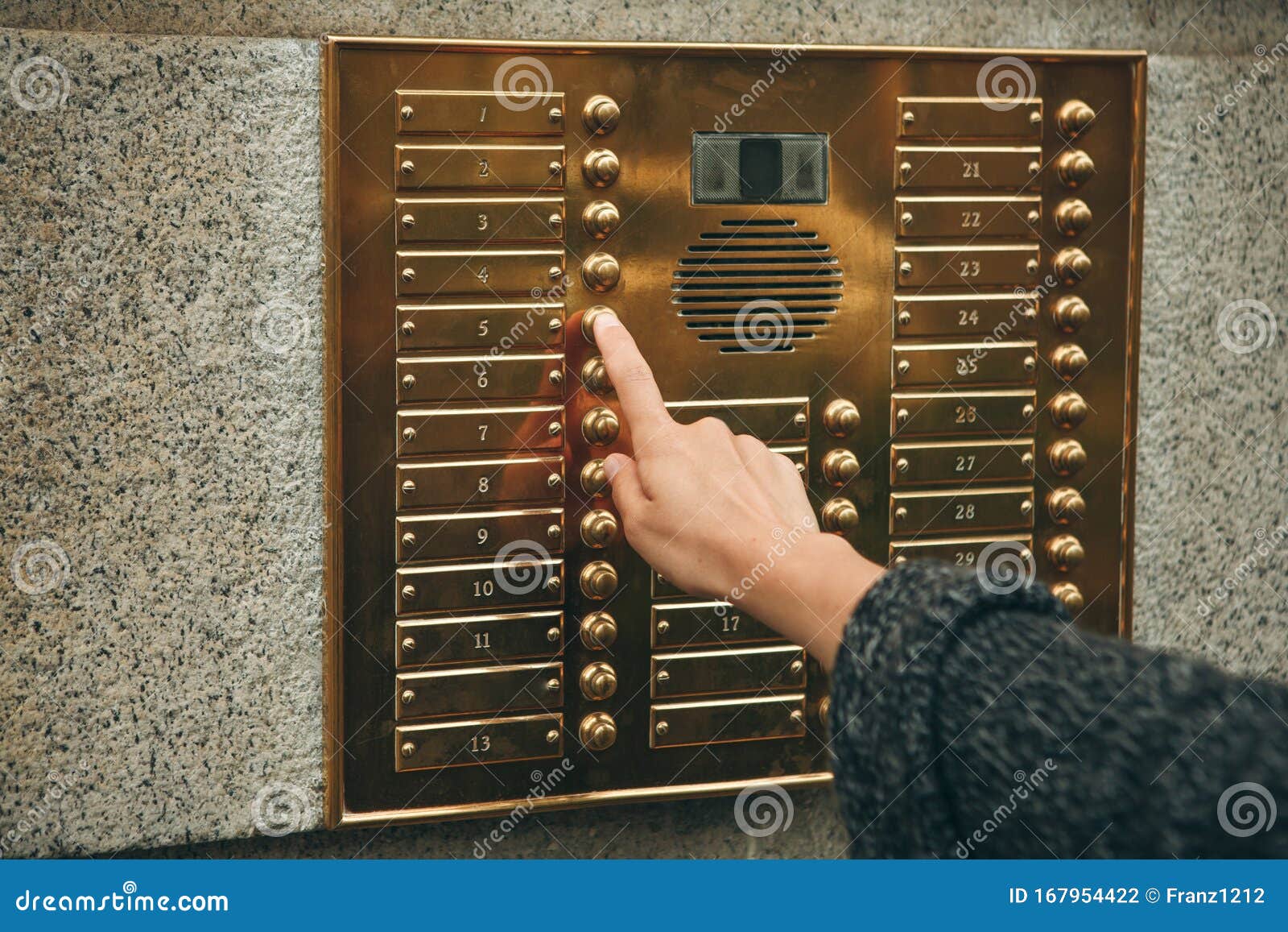 Hand Presses the Intercom Button Stock Photo - Image of lifestyle ...
