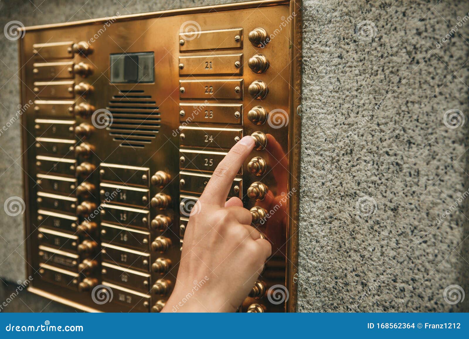 Hand Presses the Intercom Button Stock Photo - Image of apartment ...