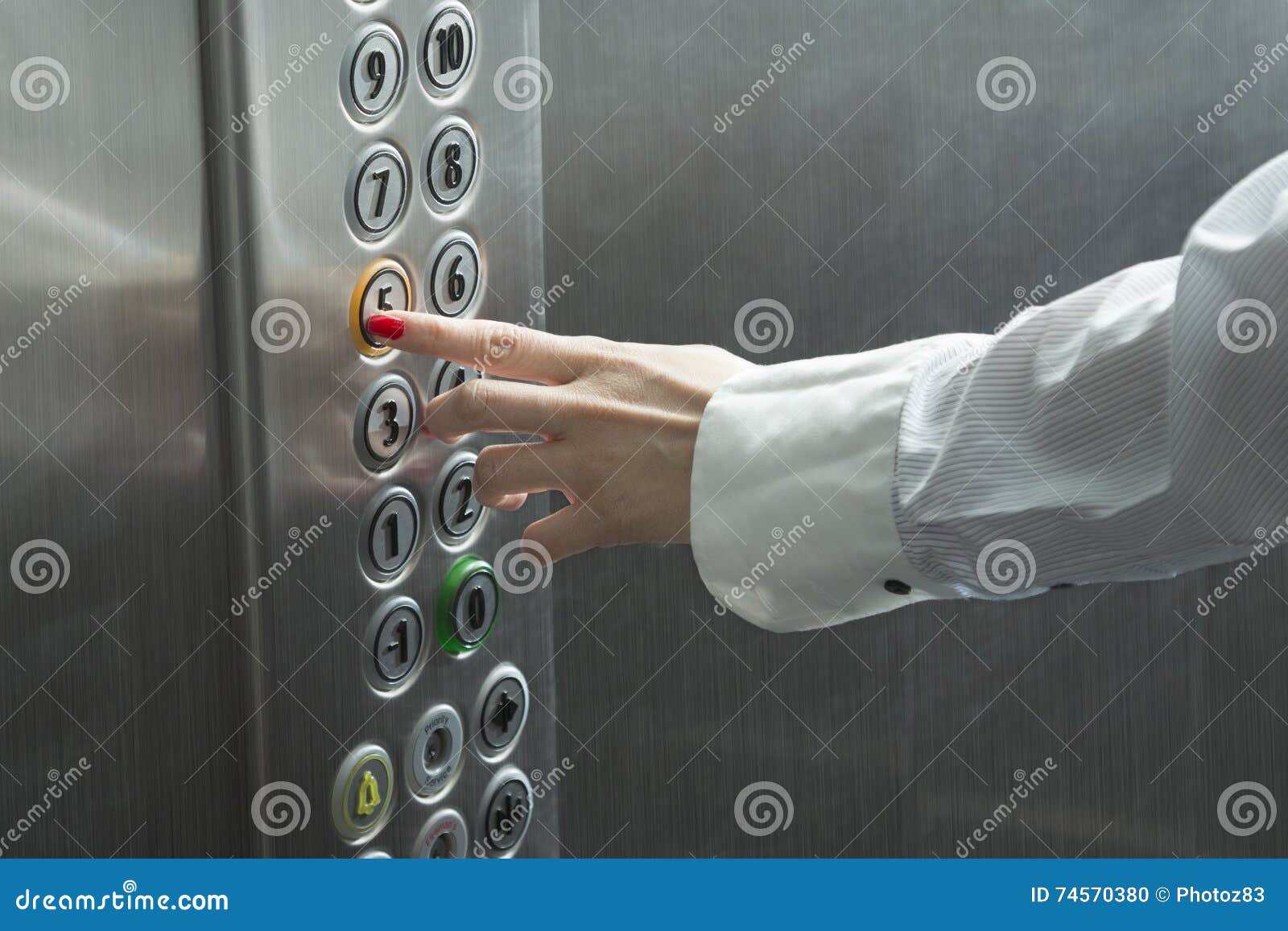 Female Hand Pressing the Button in the Elevator Stock Photo - Image of ...