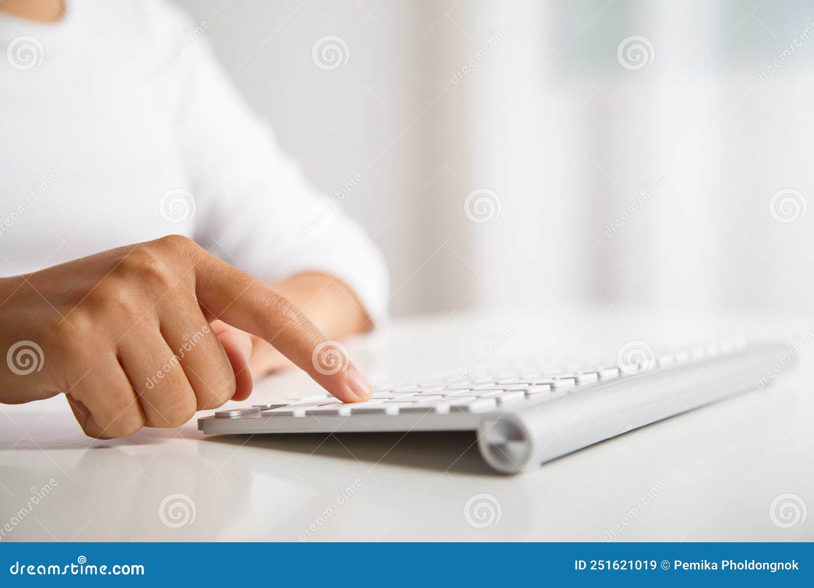 Female Hand Pressing Enter Key on Wireless Keyboard Stock Image - Image ...