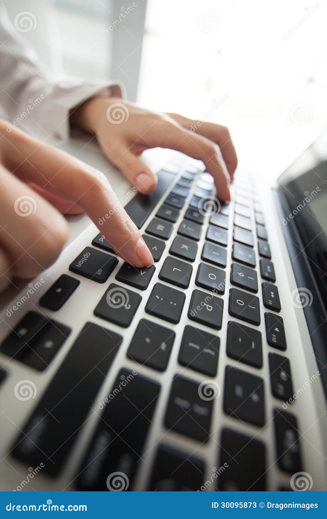 Working on laptop stock image. Image of hands, closeup - 30095873