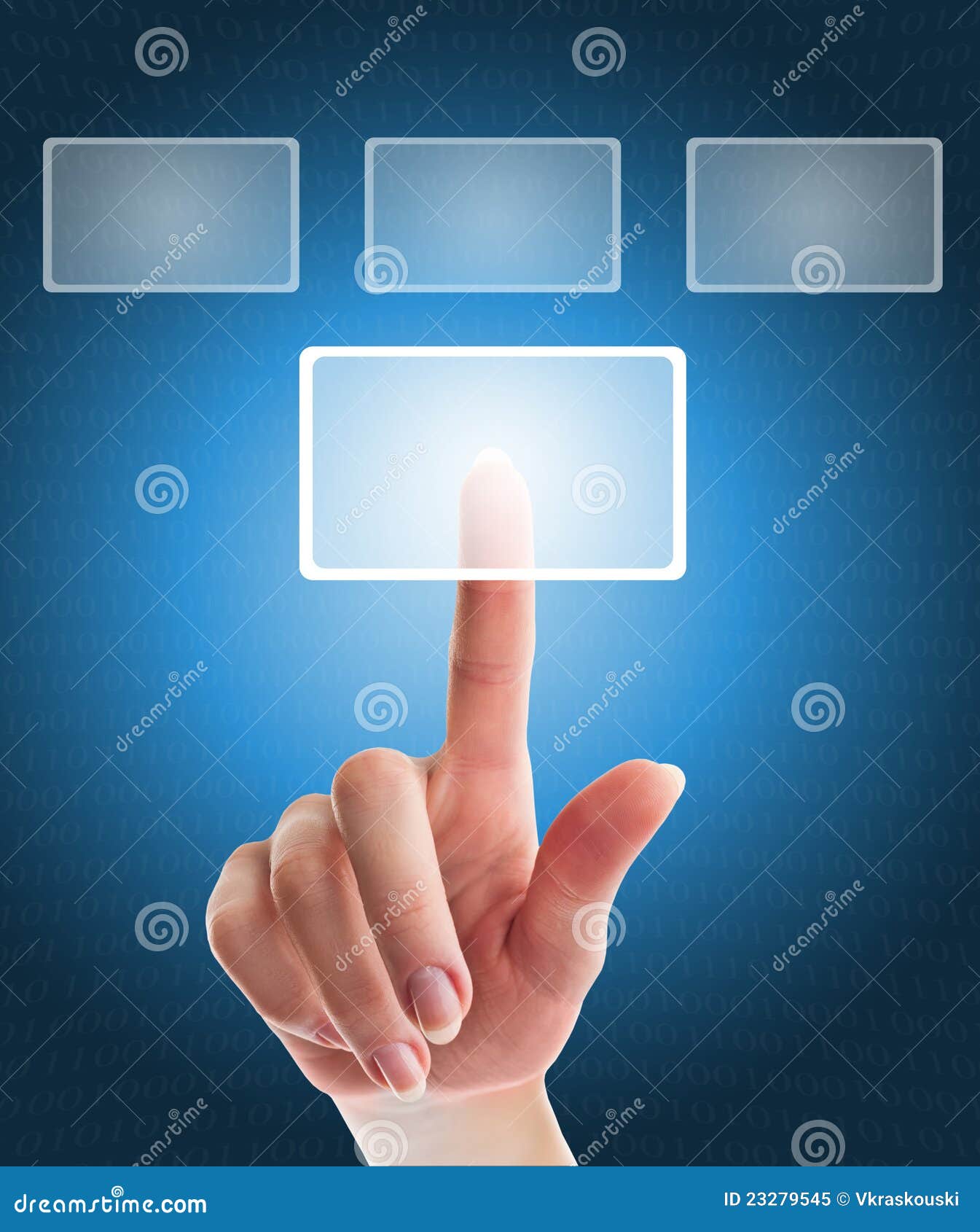 Female Hand Pushing a Button on a Touch Screen Stock Image - Image of ...