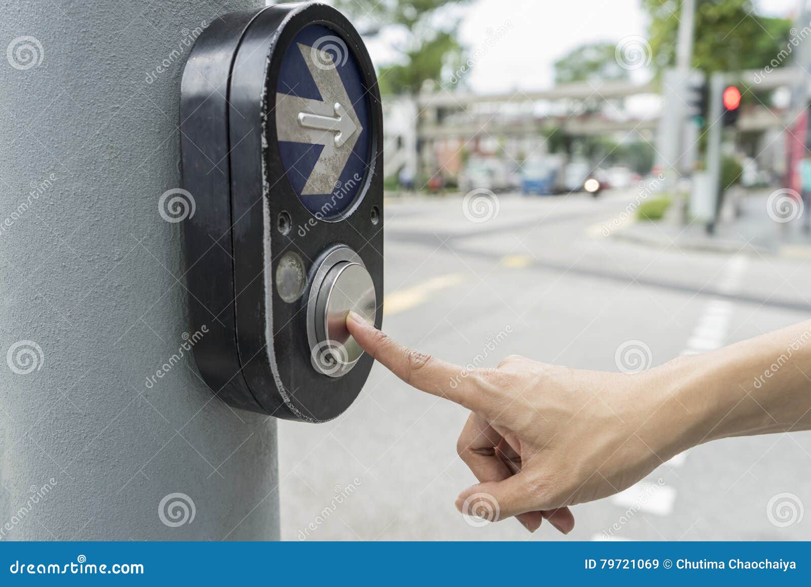 Female Hand Pushing Button for Traffic Light Stock Image - Image of ...