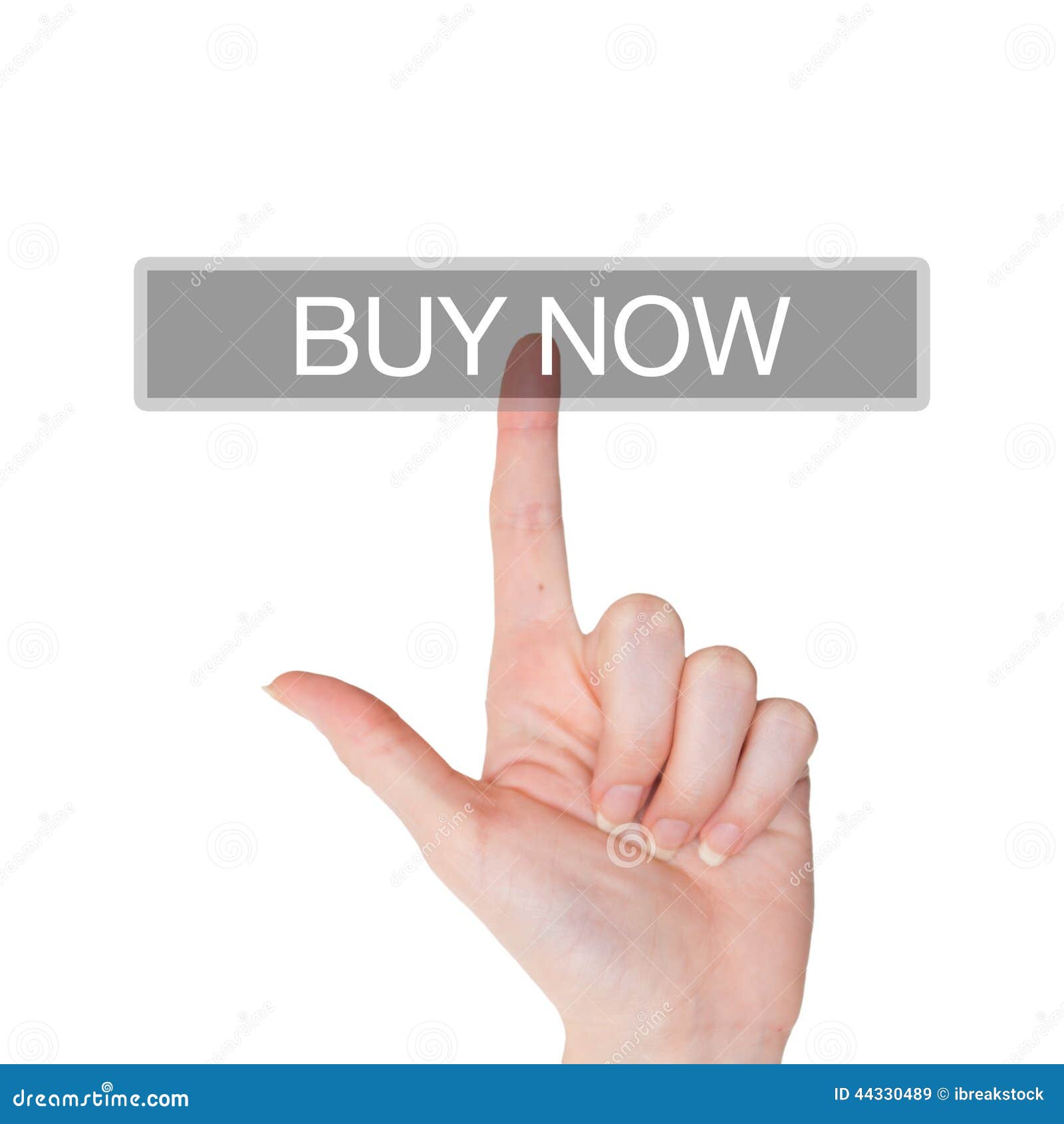 Female Hand Pushing on a Buy Now Sign Stock Image - Image of push ...