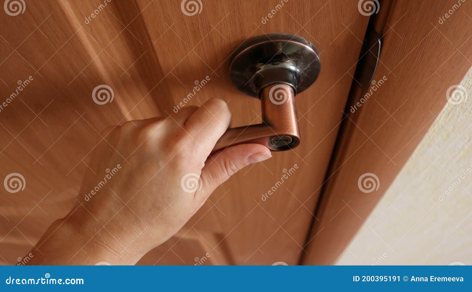 Female Hand Pushing the Door Handle Stock Image - Image of anticipation ...