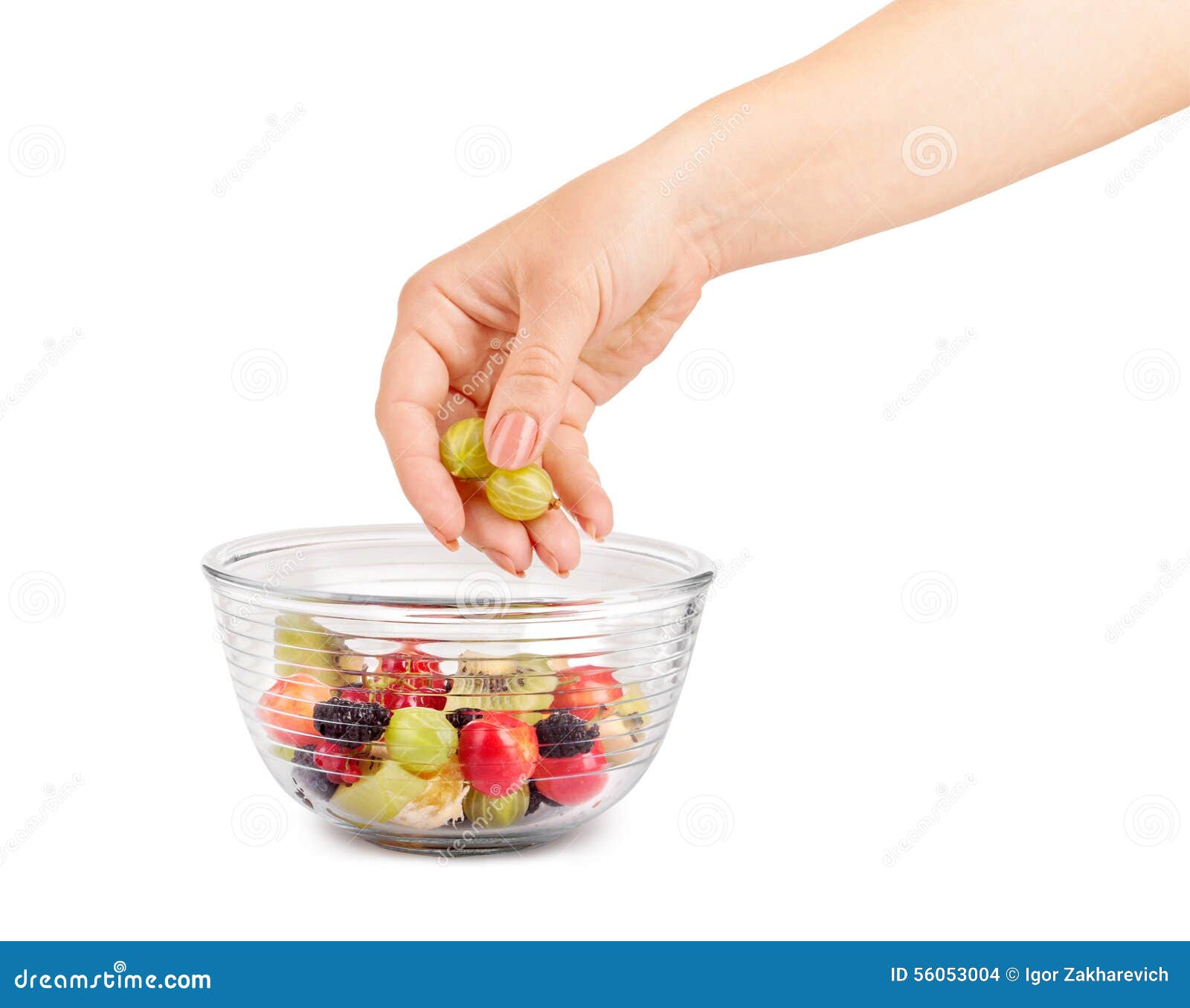 Female Hand Puts Berries in a Fruit Salad Stock Photo - Image of ...