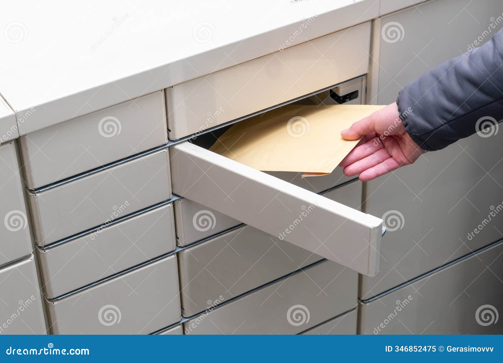 Female Hand Puts an Envelope in a Post Terminal Machine Stock Image ...