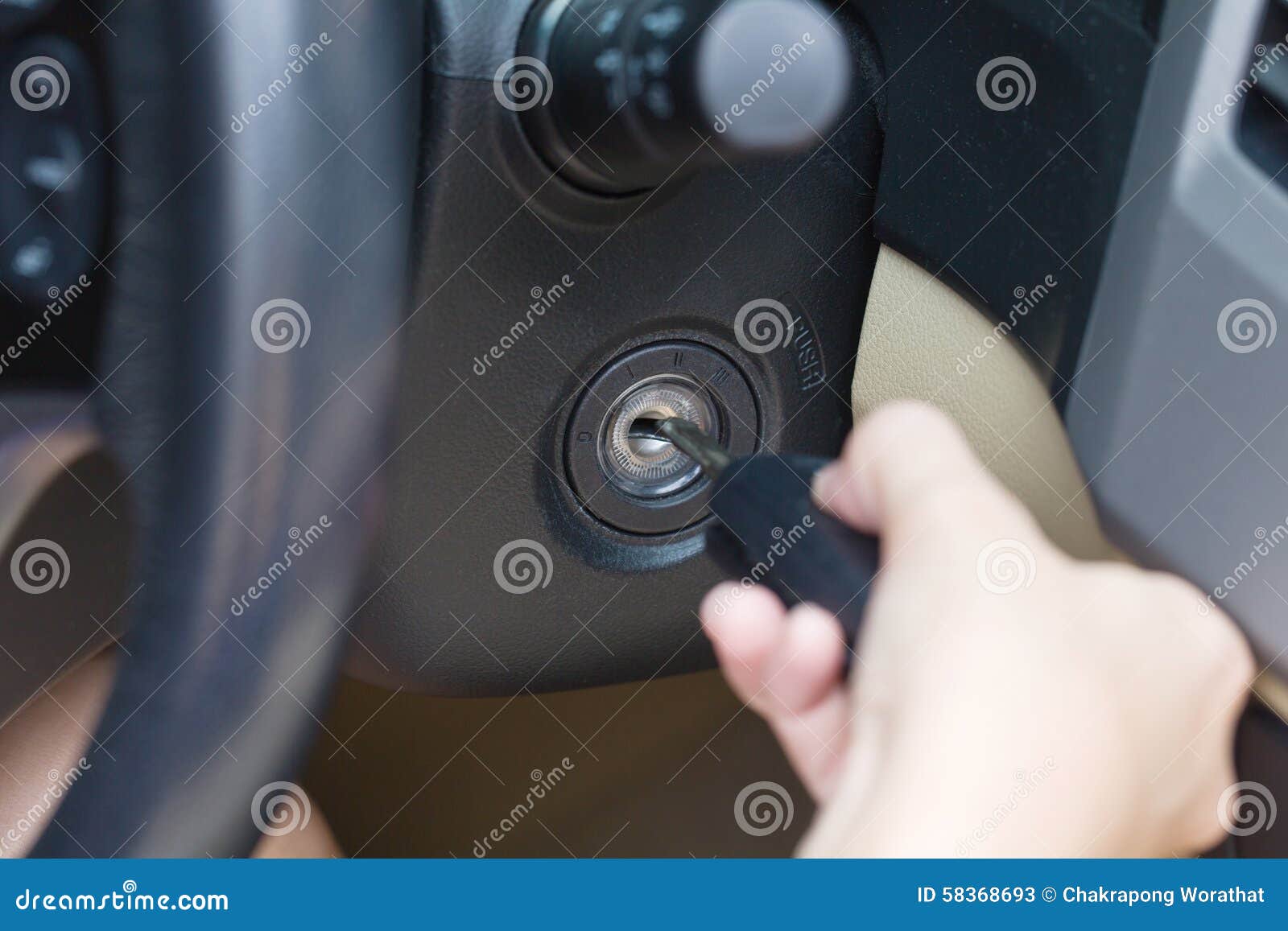 Female Hand Putting Key in Car. Stock Image - Image of instrument ...