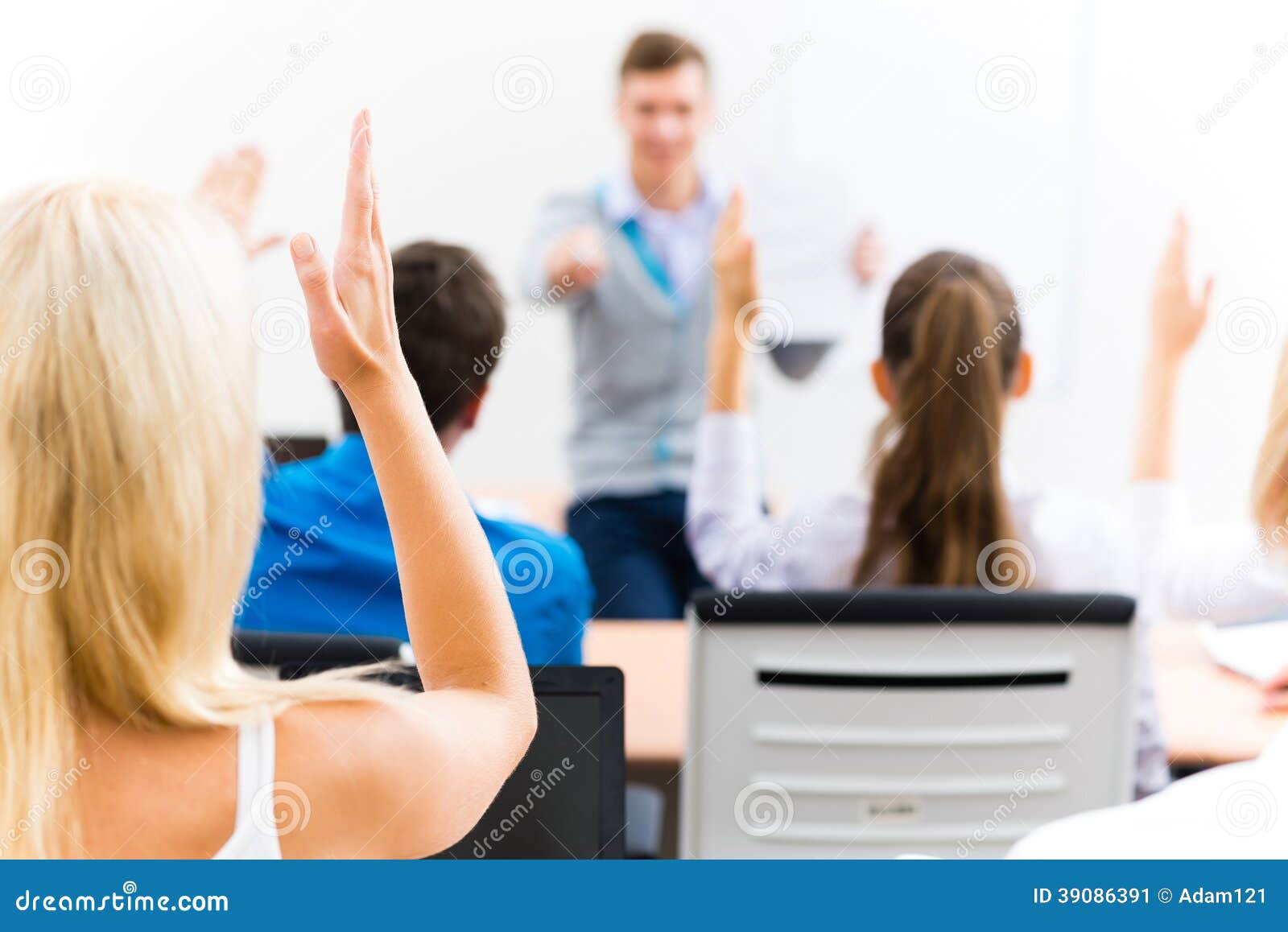 Female Hand Raised in Class Stock Image - Image of lift, caucasian ...