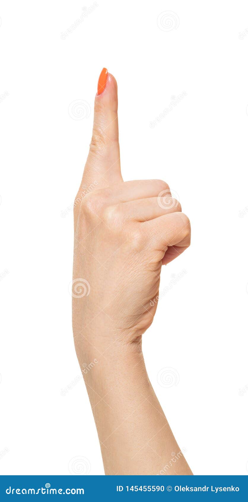Female Hand with Raised Index Finger Stock Photo - Image of sign ...