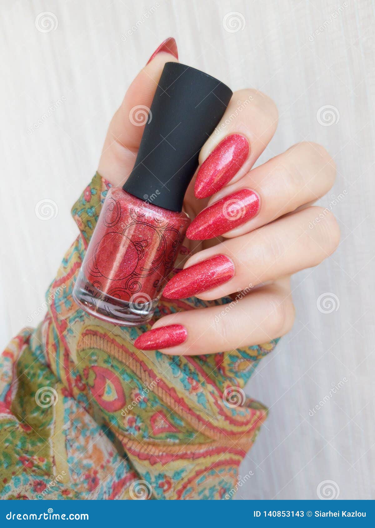 Female Hand With Red Long Nails And A Bottle Stock Image Image Of