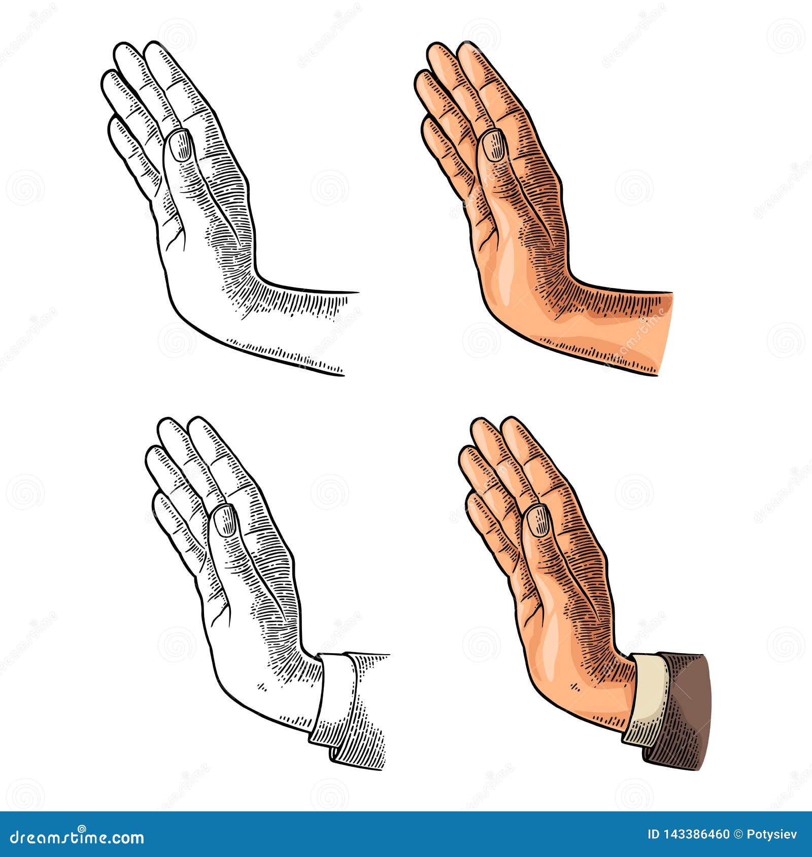 Female Hand Showing Stop Gesture. Vector Color Vintage Engraving Stock ... Female Hand Showing Stop Gesture. Vector Color Vintage Engraving Stock ...