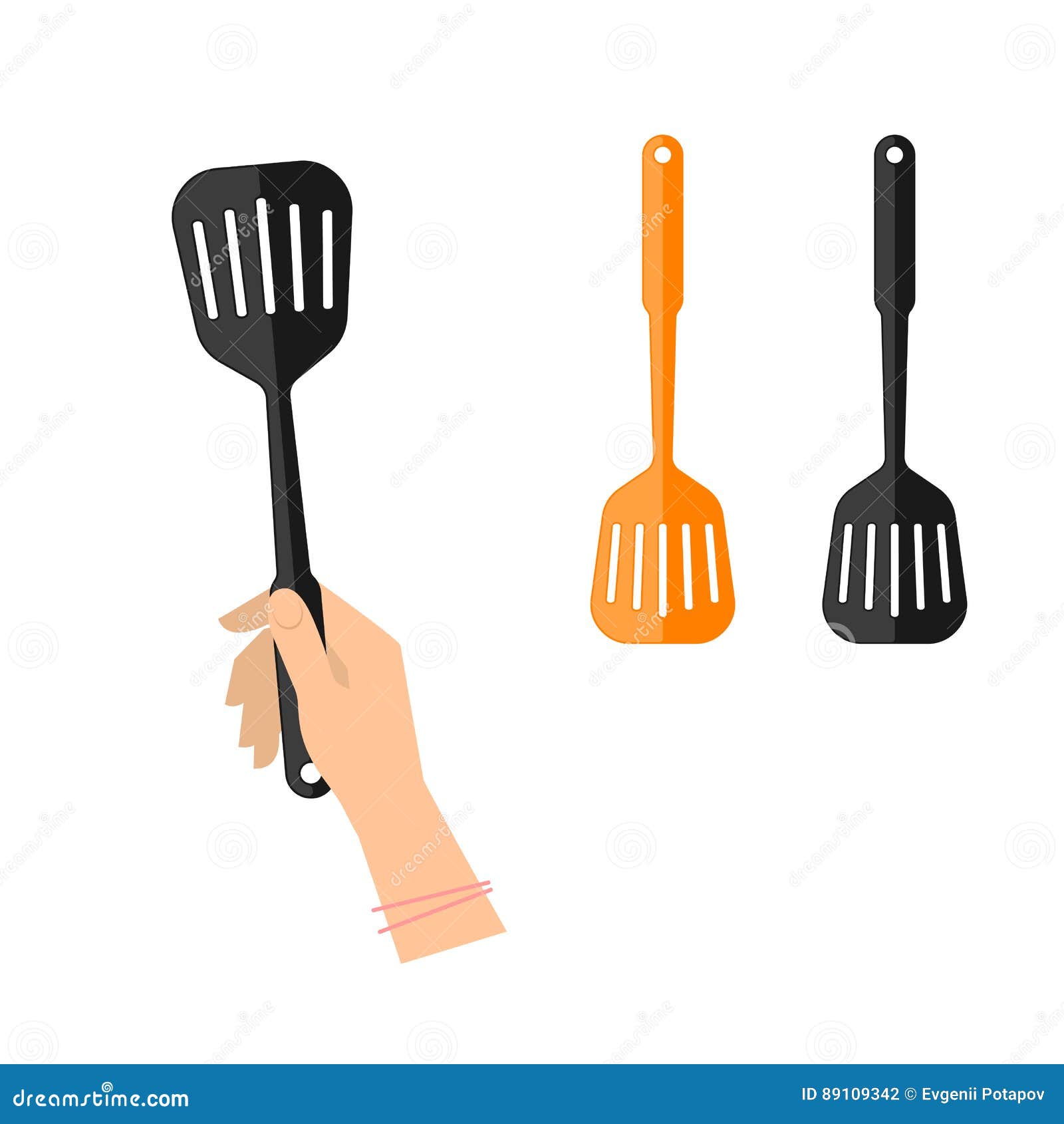Female Hand with Slotted Spatula. Flat Vector Kitchen Utensils Stock ...
