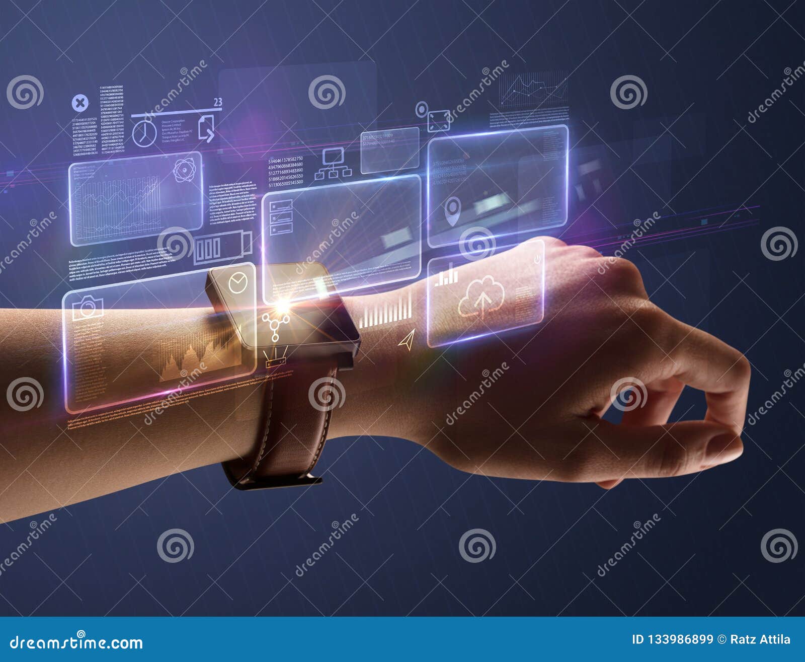 Female Hand with Smartwatch and Dark Background Stock Image - Image of ...