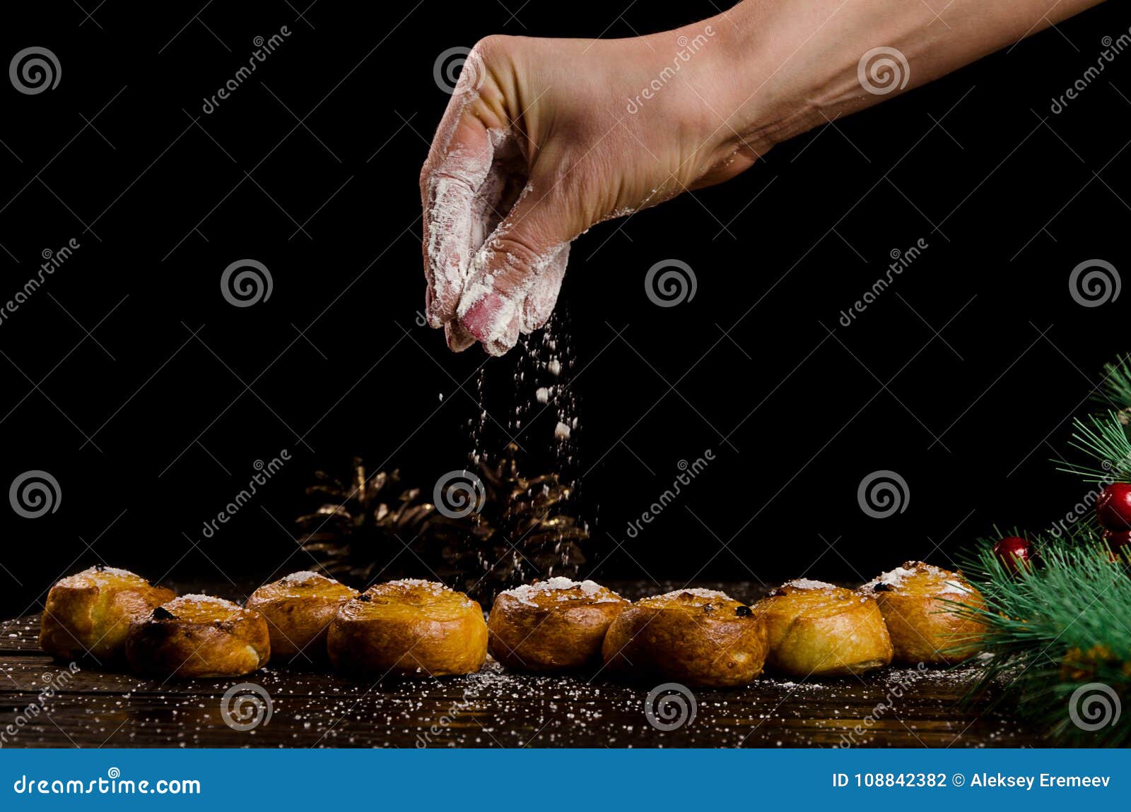 A Female Hand Sprinkles Biscuits Stock Photo - Image of industrial ...
