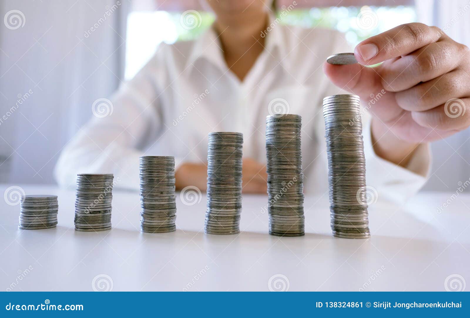 Female Hand Stack Coins Growing Business. Saving Money Stock Image ...