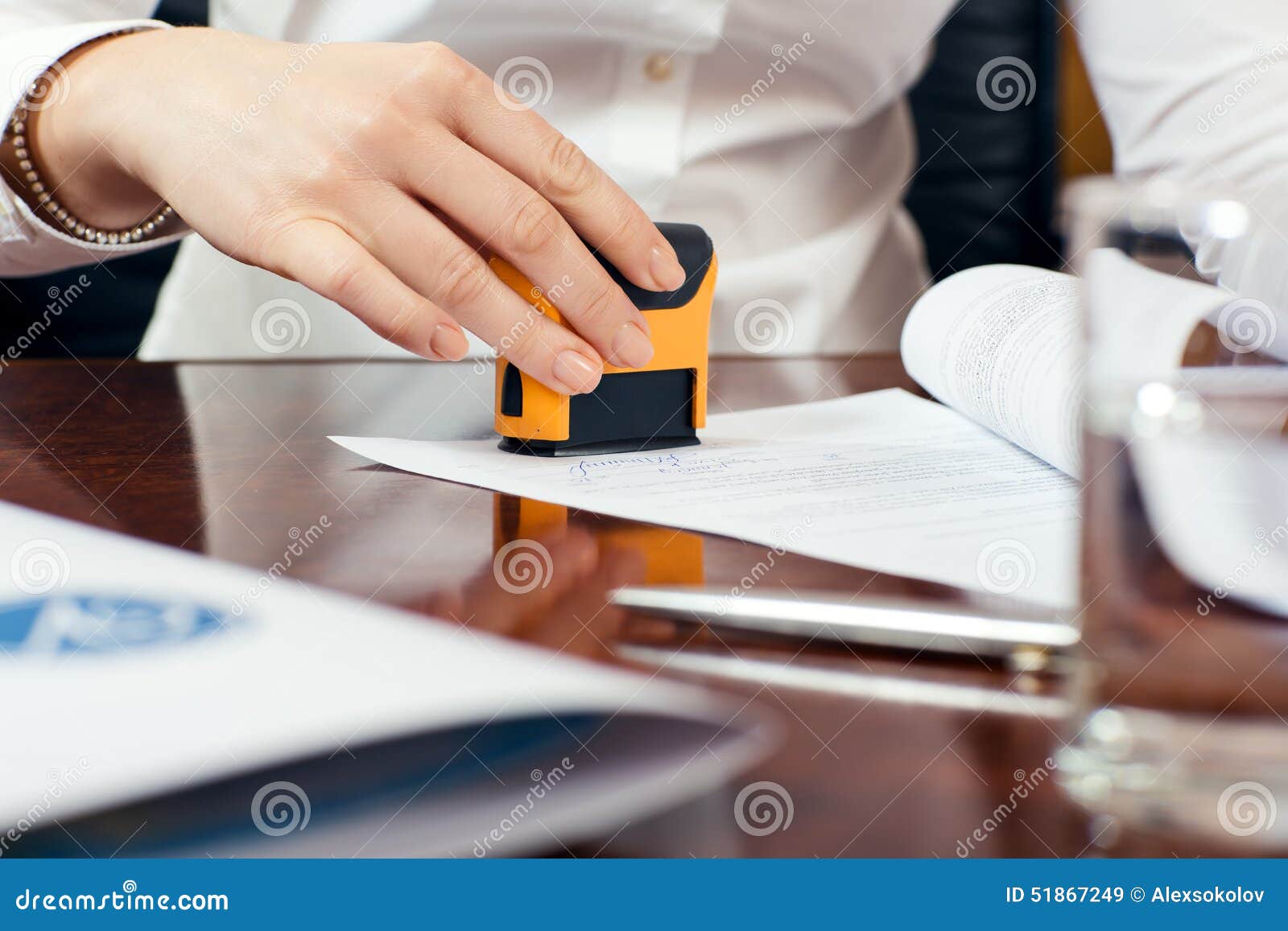Female hand with stamp stock image. Image of paper, letter - 51867249